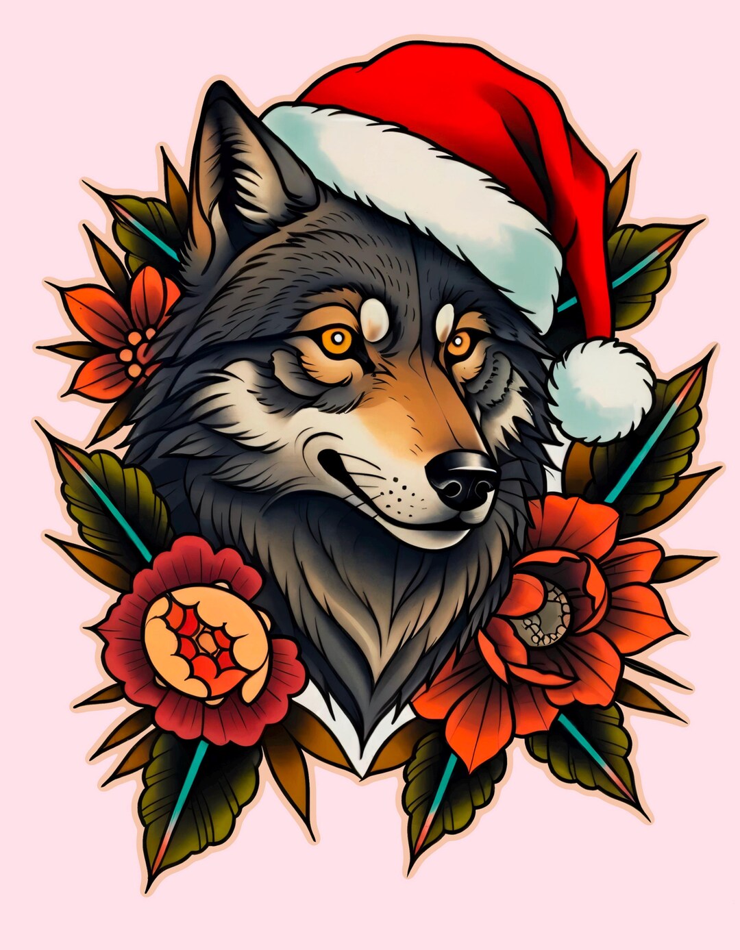 Christmas Wolf PNG Festive Wolf With Santa Hat Digital Download for ...