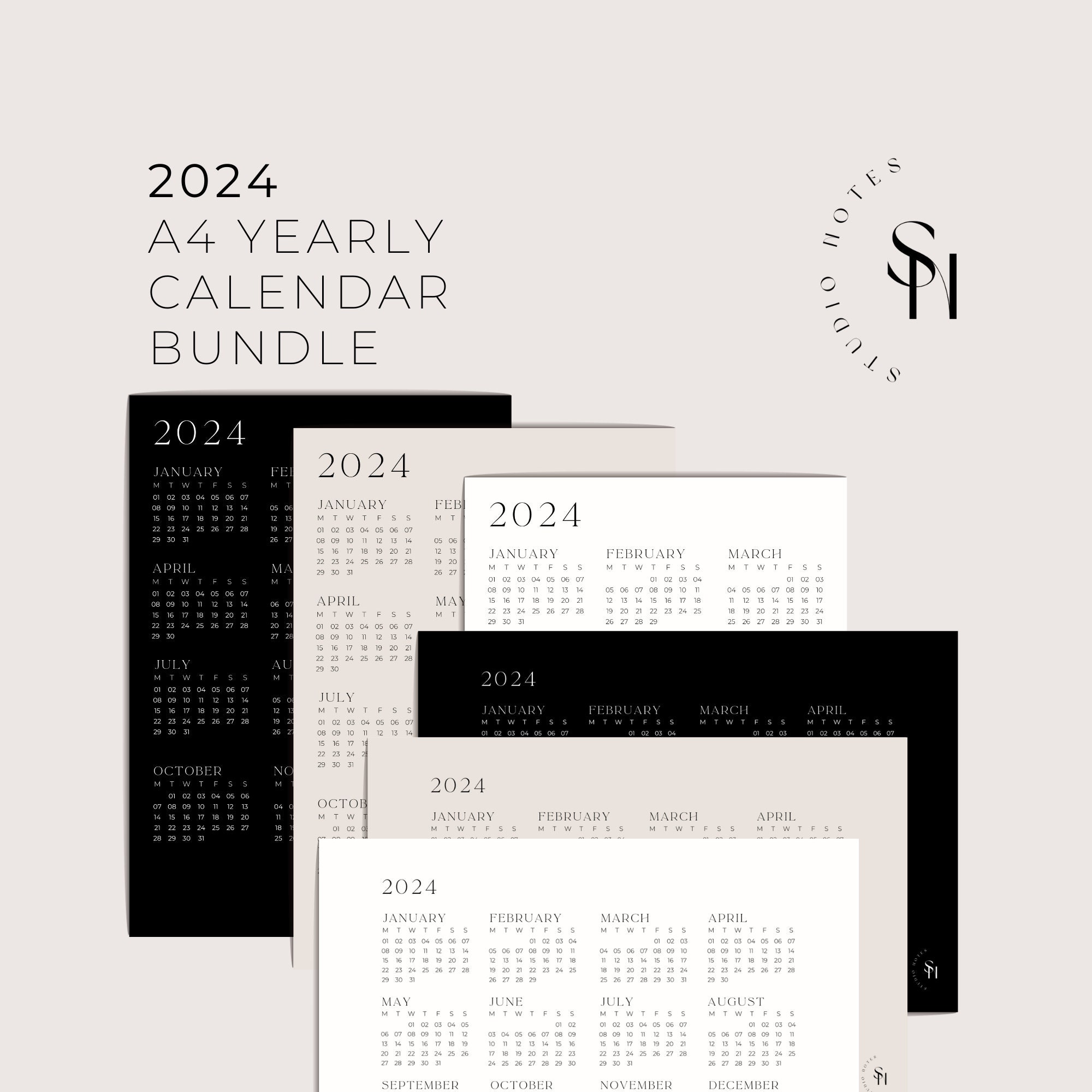 2024 Minimalist A4 Yearly Calendar, Year at a Glance, Year Overview ...