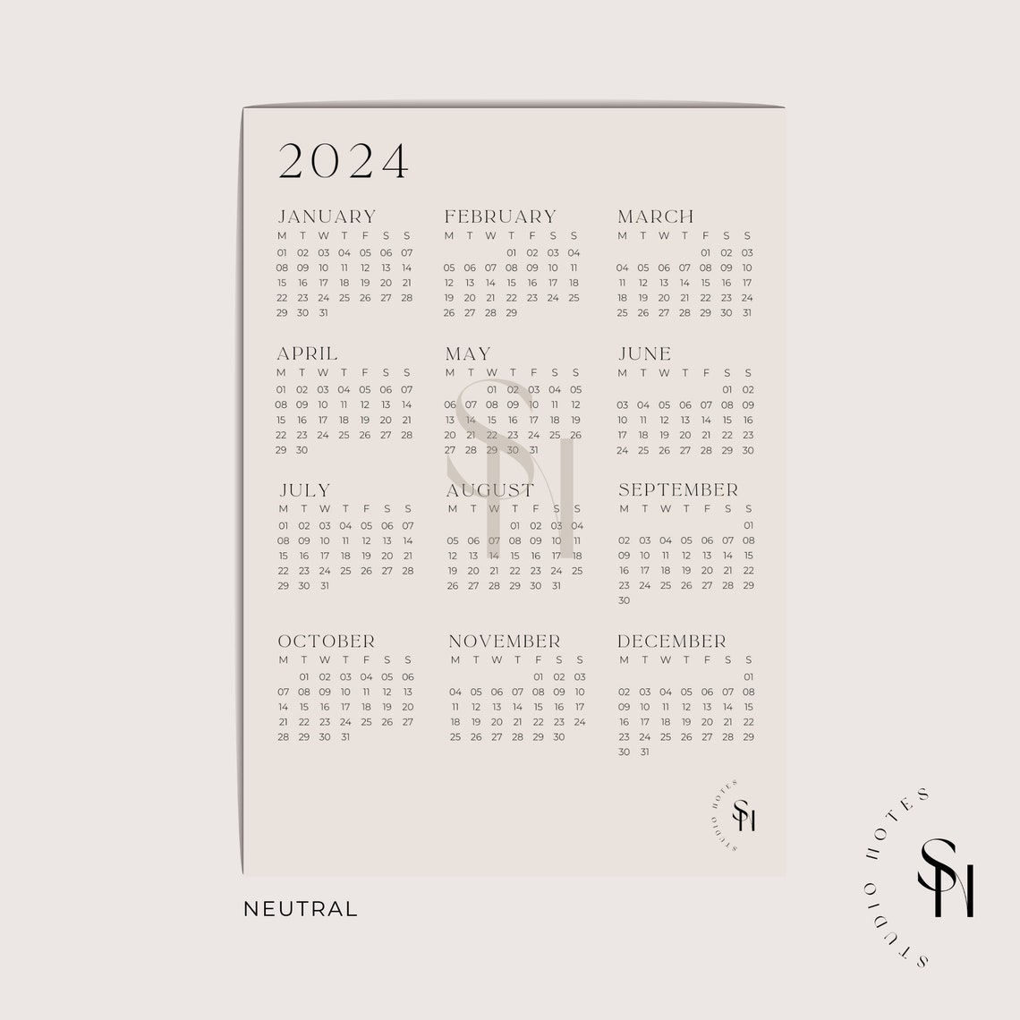 2024 Minimalist A4 Yearly Calendar, Year at a Glance, Year Overview ...