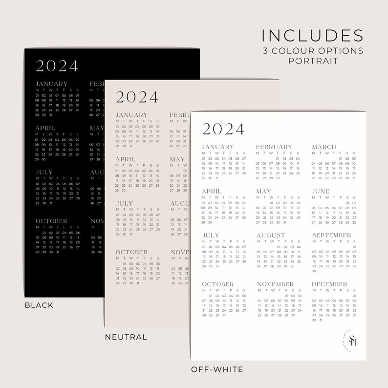 2024 Minimalist A4 Yearly Calendar, Year at a Glance, Year Overview ...