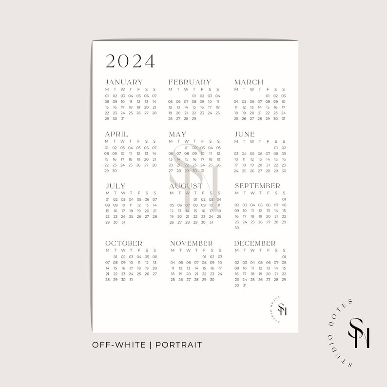 2024 Minimalist A4 Yearly Calendar, Year at a Glance, Year Overview ...