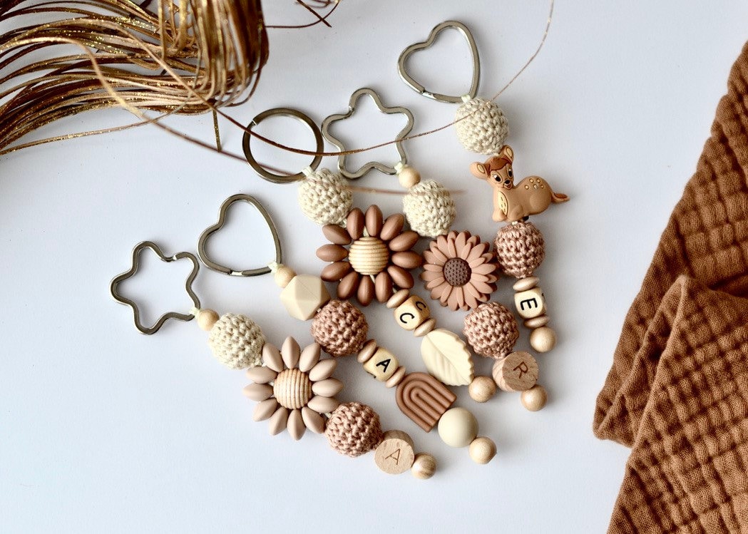 Keychain, Different Colors Possible, Keychain Made of Wood and Silicone ...