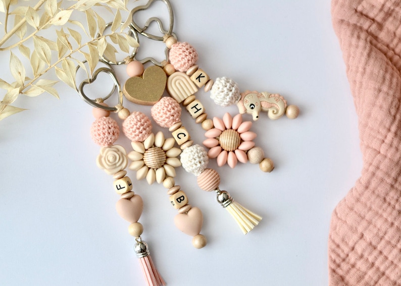 Keychain, Different Colors Possible, Keychain Made of Wood and Silicone ...