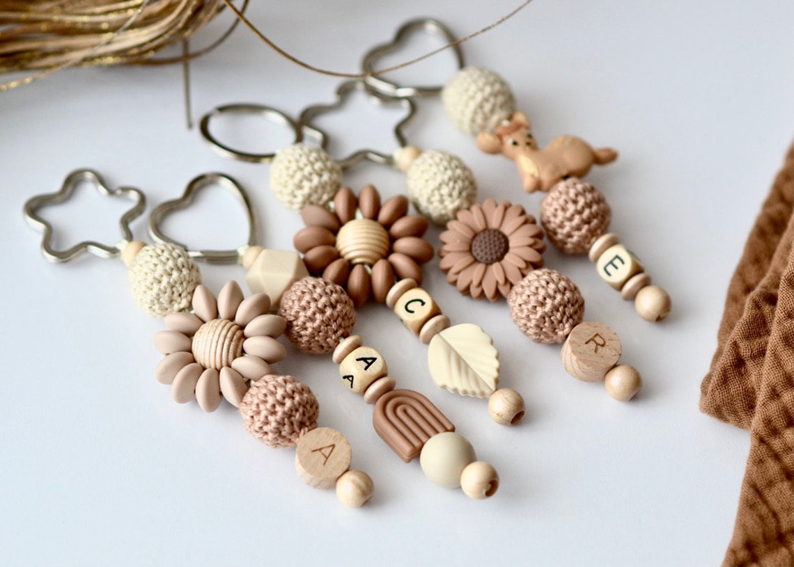 Keychain, Different Colors Possible, Keychain Made of Wood and Silicone ...