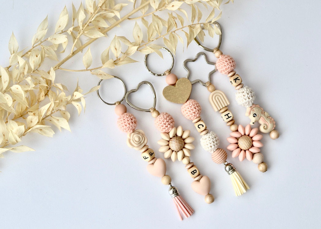 Keychain, Different Colors Possible, Keychain Made of Wood and Silicone ...