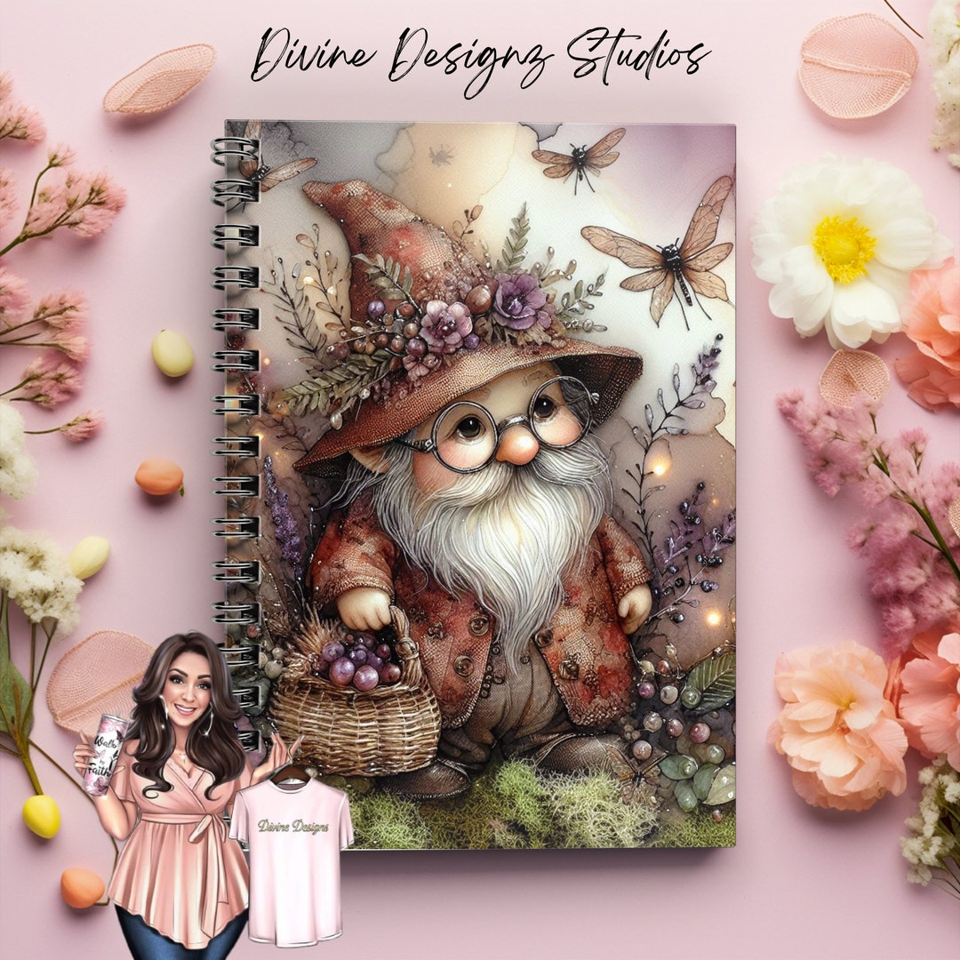Spiral Bound Notebook, Whimsical Gnome Notebook, Journal Gift, Gift for ...