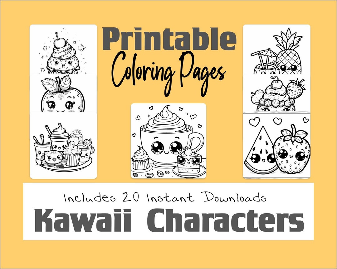 Kawaii Characters, Cute Food and Animals With Big Eyes, Coloring Pages ...