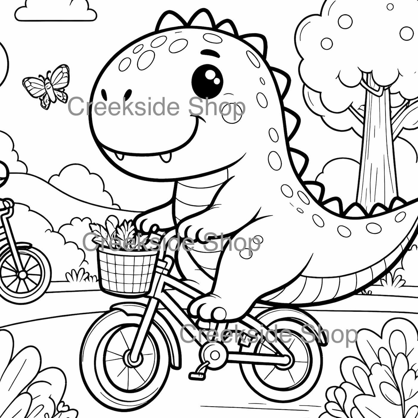 Friendly Dinosaur Coloring Pages, Printable, Digital, Black and White ...