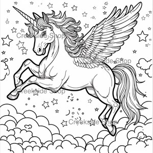 Fanciful Unicorn Coloring Pages, Magical, Kids and Adult Coloring - Etsy