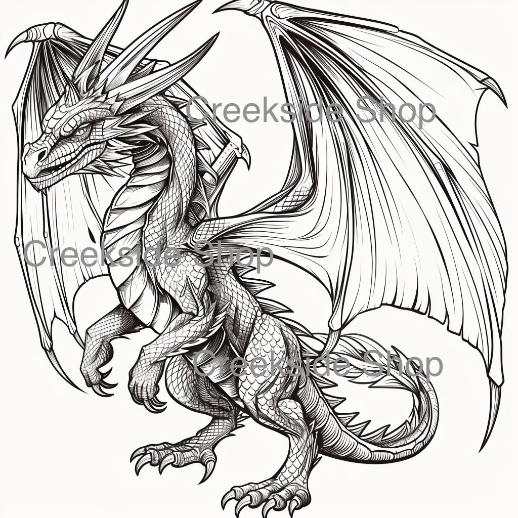 Dragon Coloring Pages, Printable, Mystical, Fire Breathing, Adult and ...