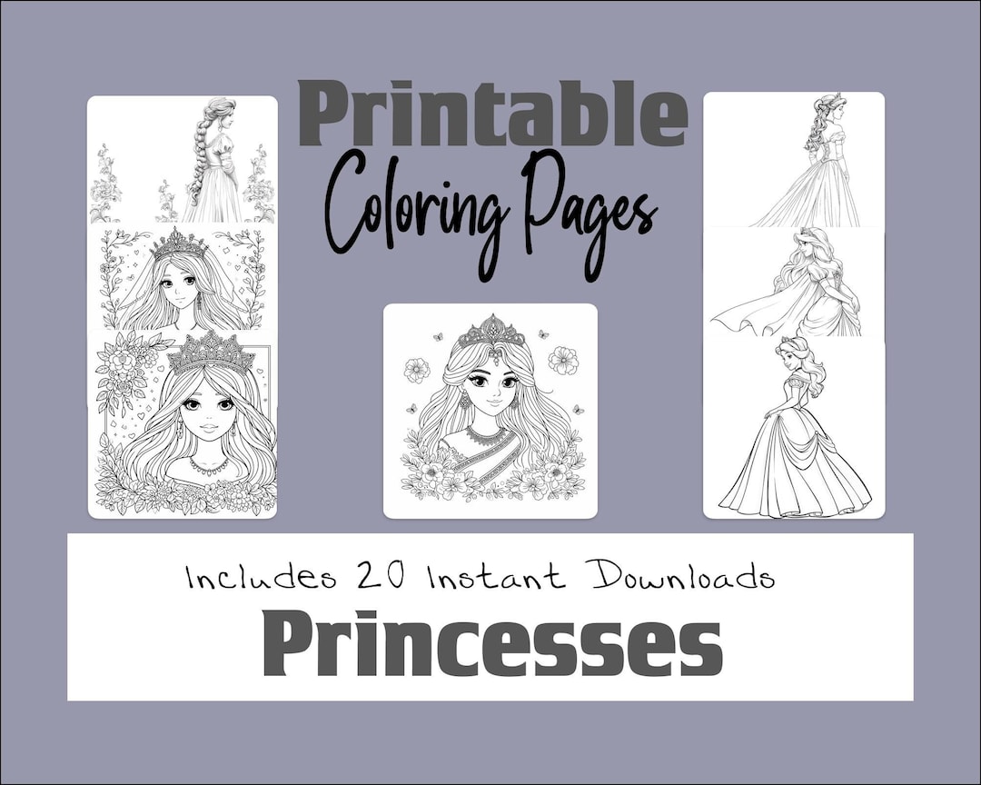 Princess Coloring Pages, Beautiful Gowns, Hair and Tiaras, Adult and ...