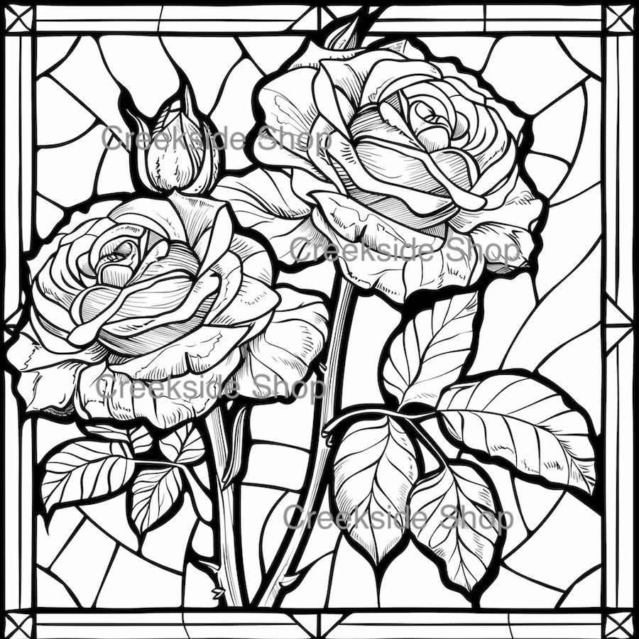 Flower Coloring Pages, Stained Glass Style, Digital, Printable - Etsy