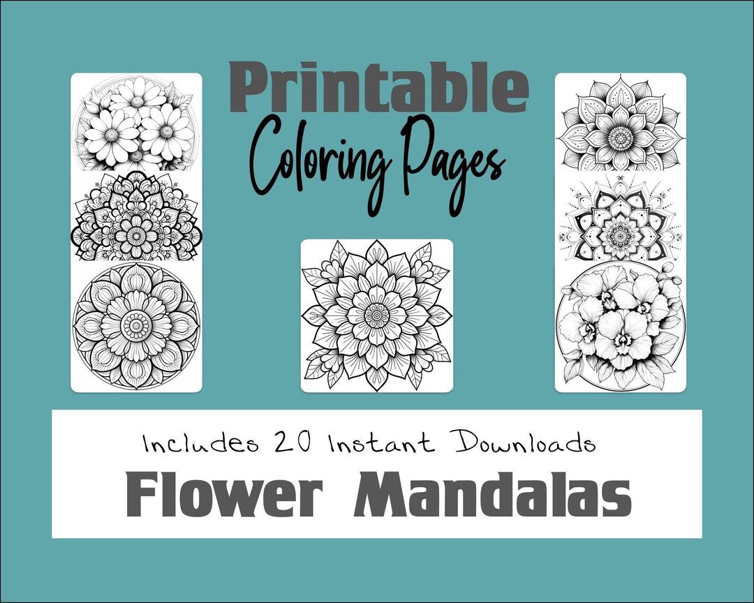Flower Mandalas Coloring Pages, Digital, Printable, Adult or Kids ...