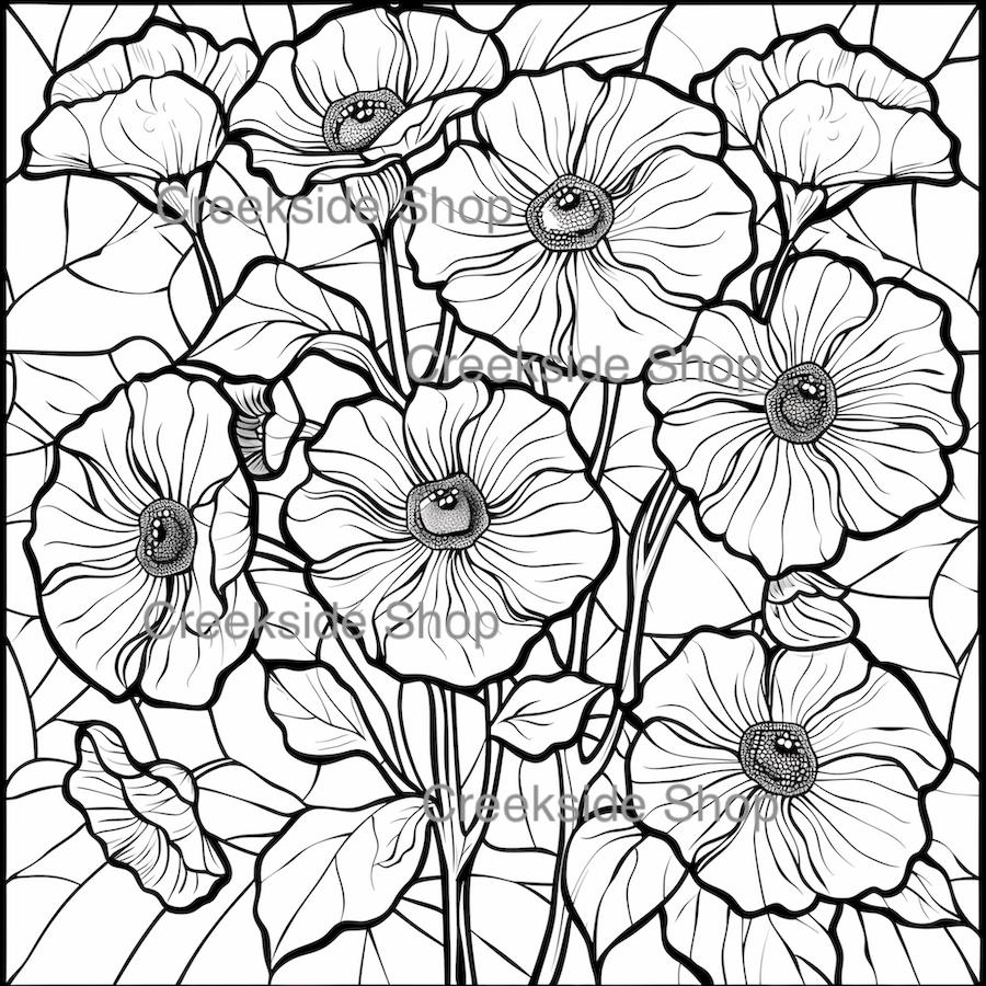 Flower Coloring Pages, Stained Glass Style, Digital, Printable - Etsy