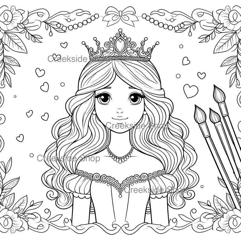 Princess Coloring Pages, Beautiful Gowns, Hair and Tiaras, Adult and ...