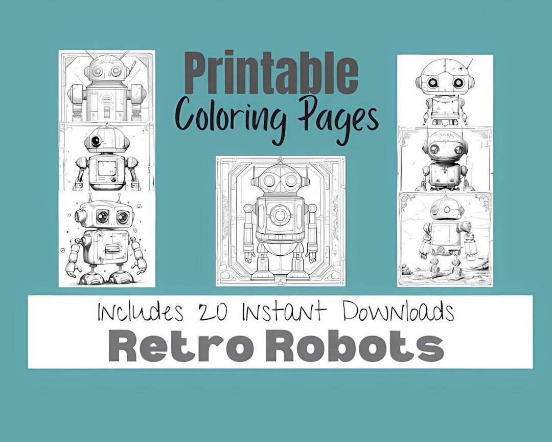 Robot Coloring Pages, Retro Style, Fun and Detailed, Adult and Kid ...
