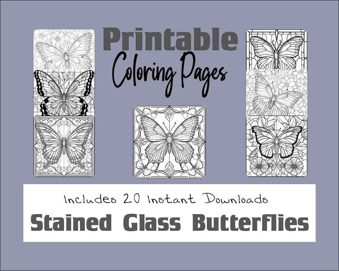 Butterfly Coloring Pages, Stained Glass Style, Digital, Printable - Etsy