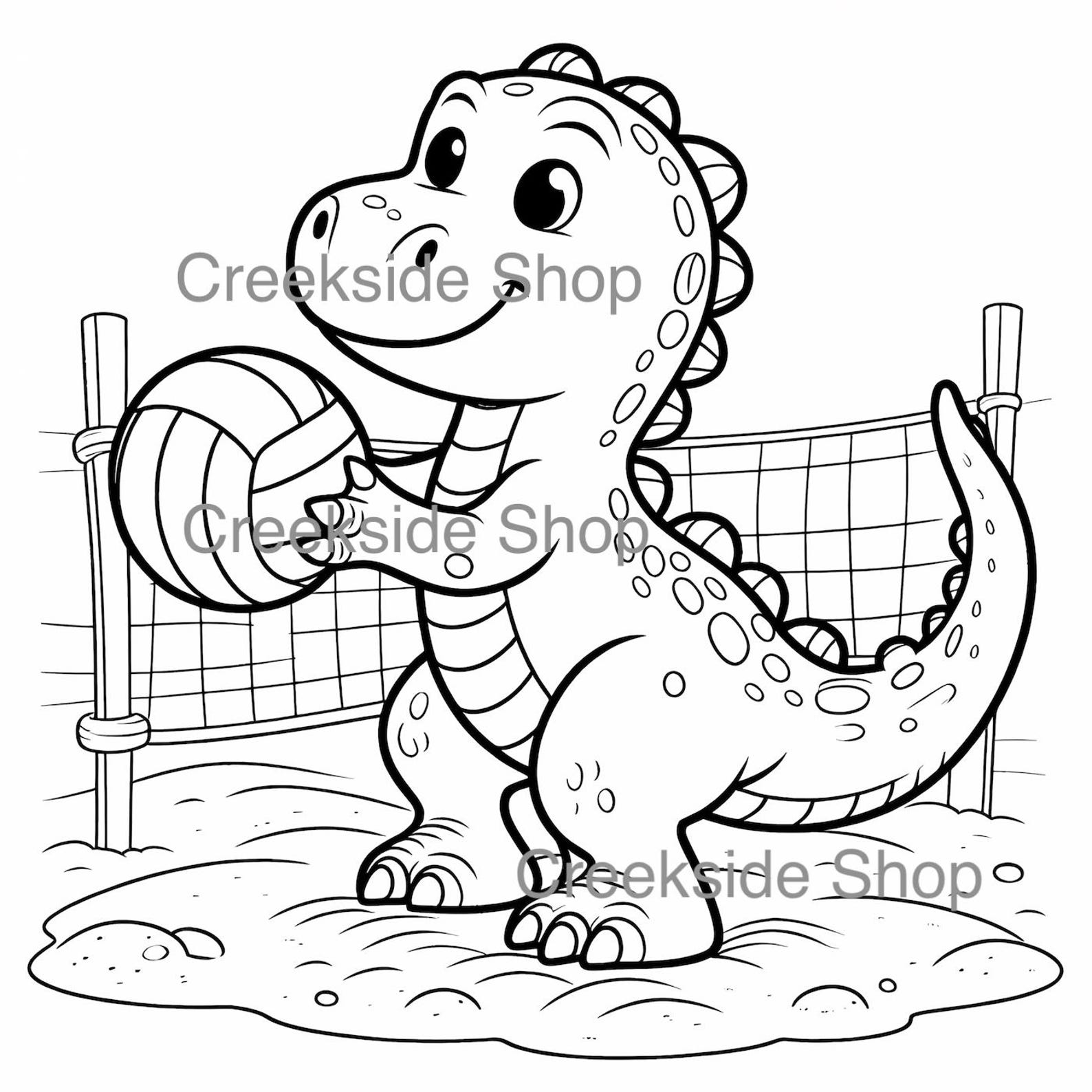 Friendly Dinosaur Coloring Pages, Printable, Digital, Black and White ...