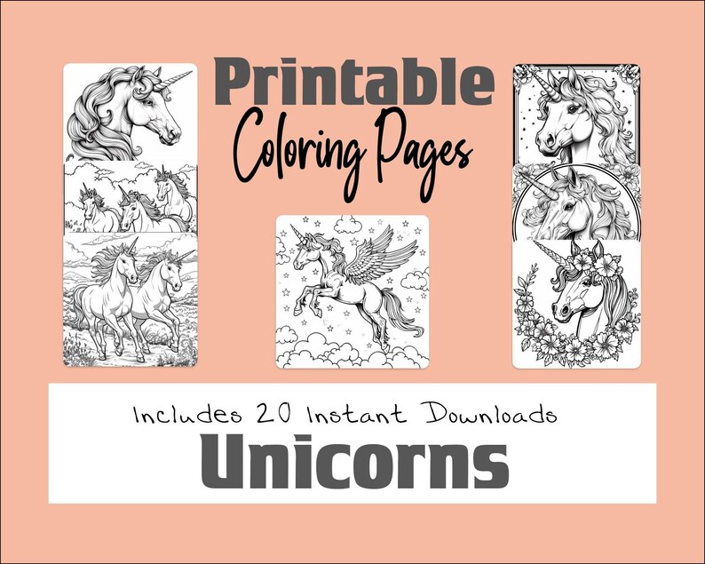 Fanciful Unicorn Coloring Pages, Magical, Kids and Adult Coloring - Etsy