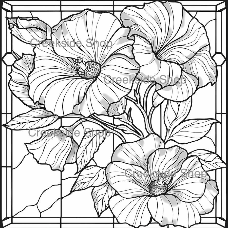 Flower Coloring Pages, Stained Glass Style, Digital, Printable - Etsy