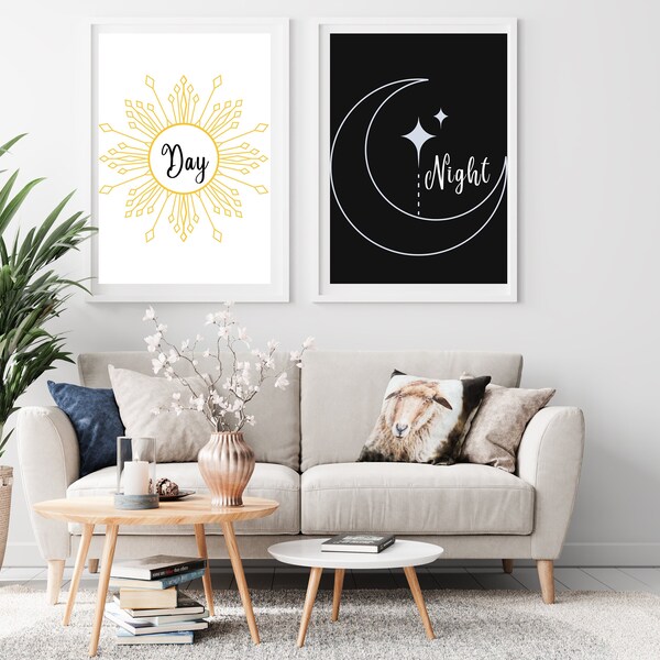 Simple Sun and Moon Art - Etsy