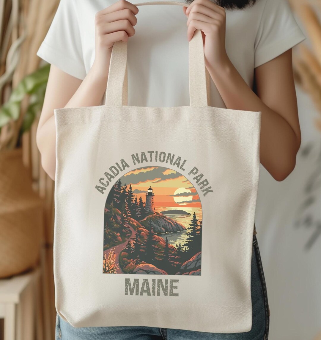Acadia National Park Tote, National Park RV Canvas Tote, Maine Tote Bag ...