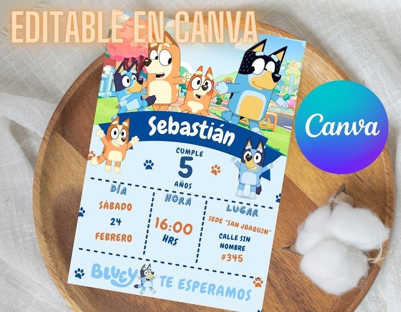 Tarjeta de invitación de Bluey - Invitacion de cumpleaños con tematica ...