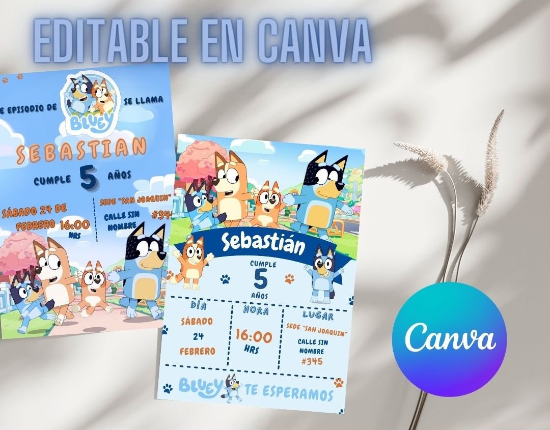 Tarjeta de invitación de Bluey Invitacion de cumpleaños con tematica ...