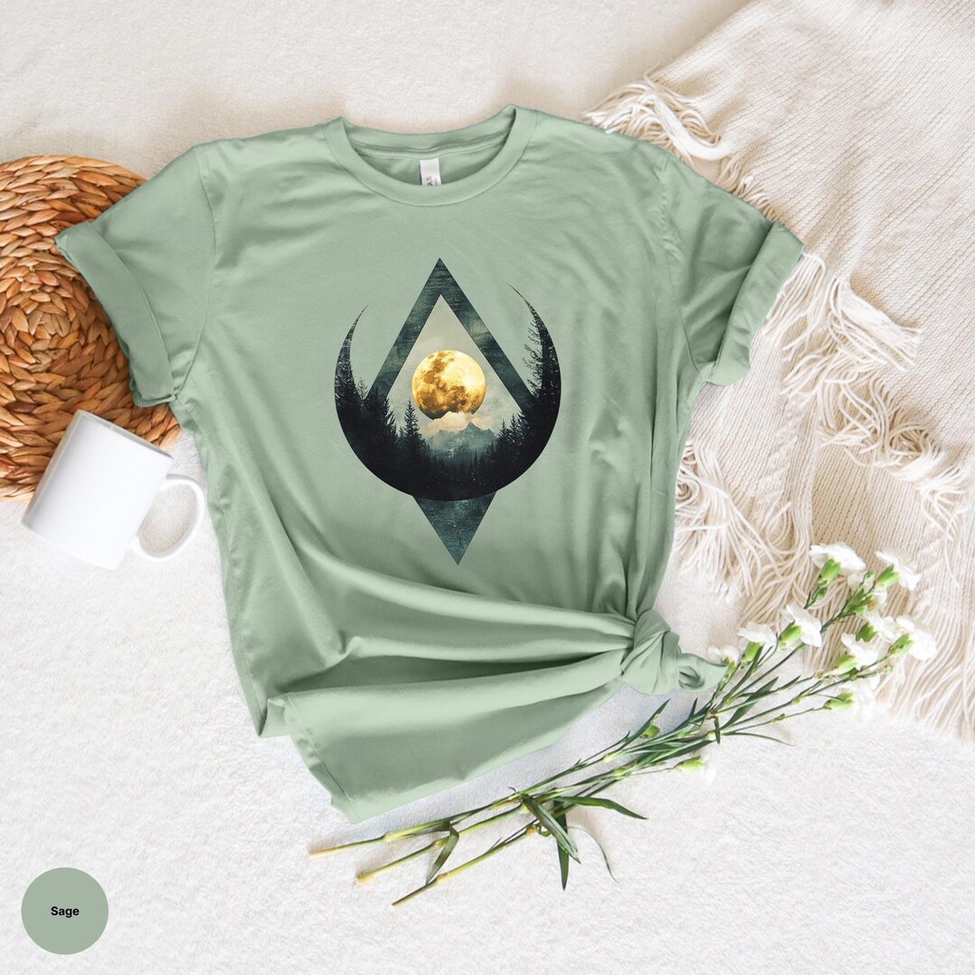 Nature Mystic Moon Shirt, Golden Moon Pine Tree Silhouette Tee, Occult ...