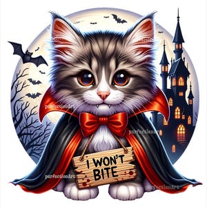 Halloween Cats Clipart Bundle, 11 Cute Halloween Themed Kitten PNG ...