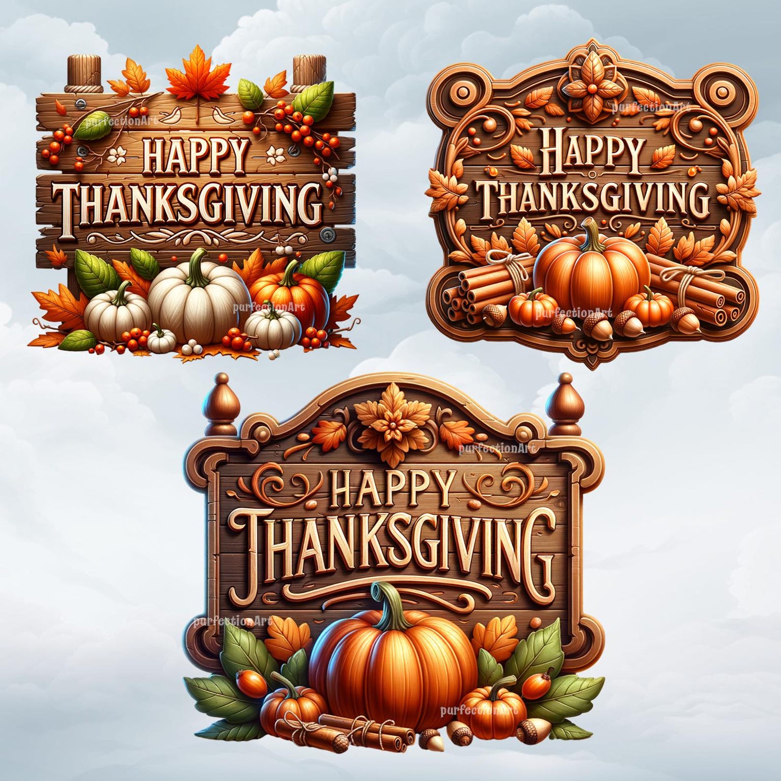 Thanksgiving Signs Clipart Bundle: 15 Wooden Fall-themed Festive ...