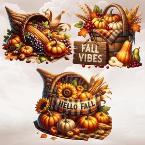 Cornucopias Clipart Bundle – 10 Autumn Cornucopias Illustrations ...