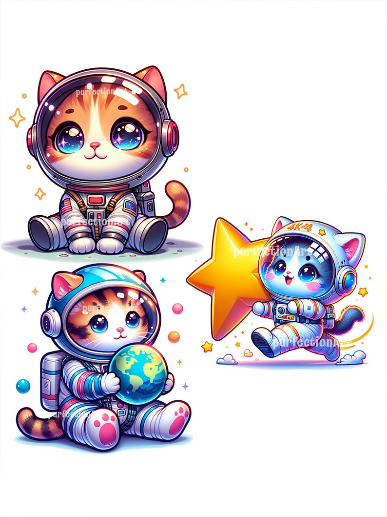 Catstronauts Clipart Bundle: 12 Adorable Kitty Astronauts PNG Whimsical ...