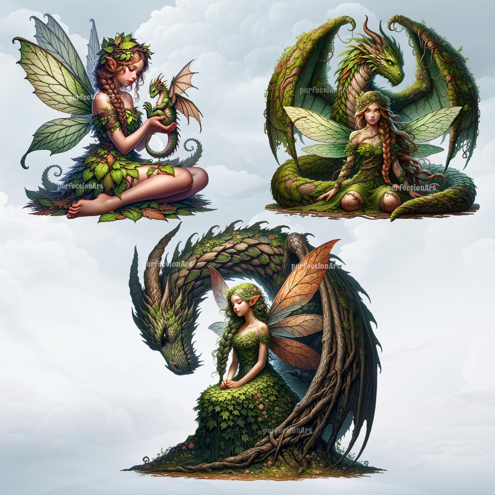 Earth Dragon Fairies Clipart Bundle – 10 Nature Themed Fairies With ...