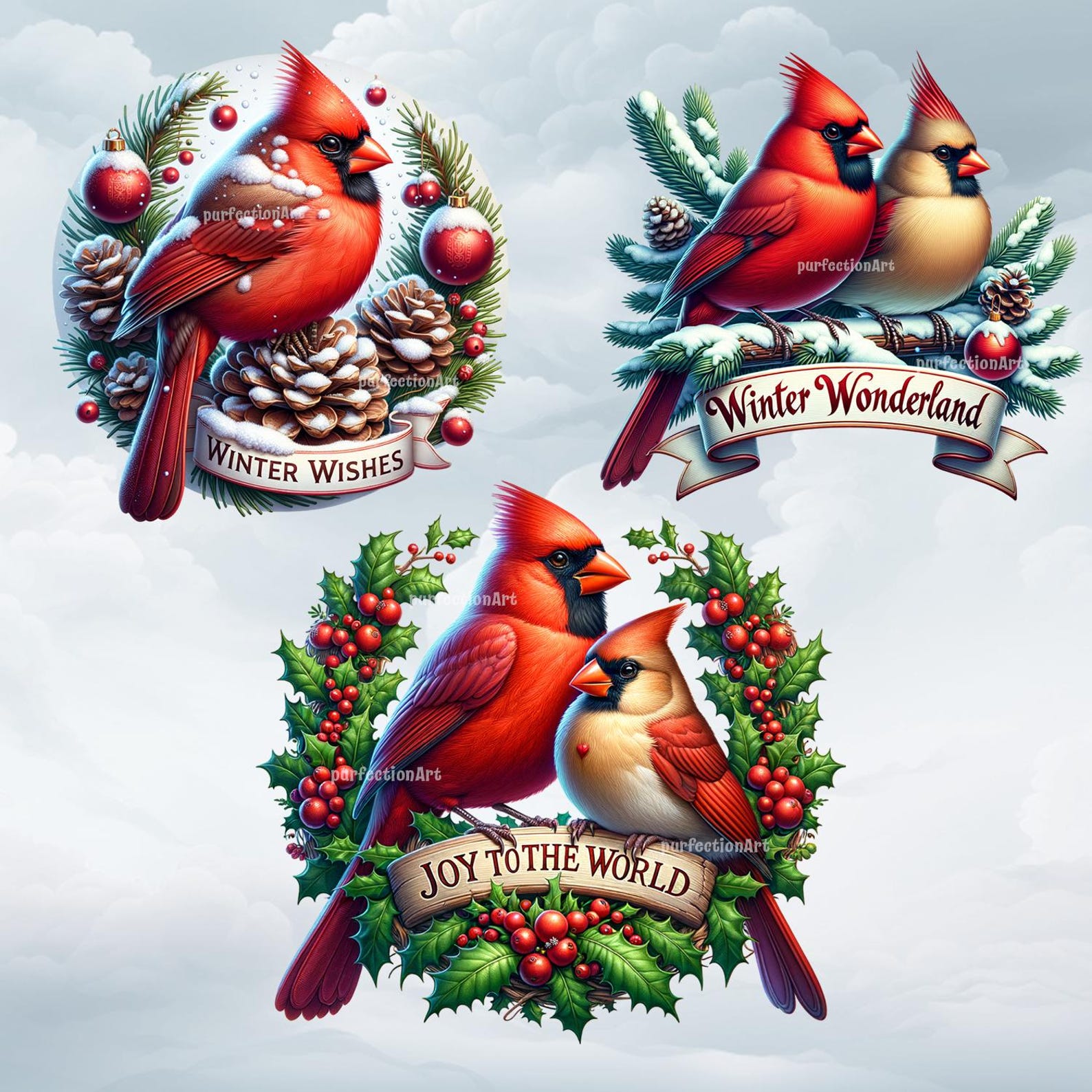 Christmas Cardinals Clipart Bundle, 14 Beautiful Christmas Cardinals ...