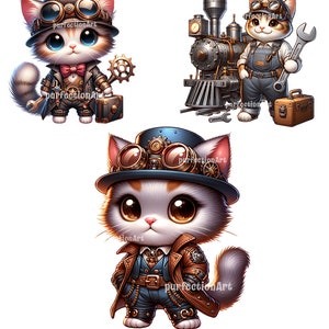 Steampawks Clipart Bundle, 13 Steampunk Themed Cool Cat PNG Images With ...