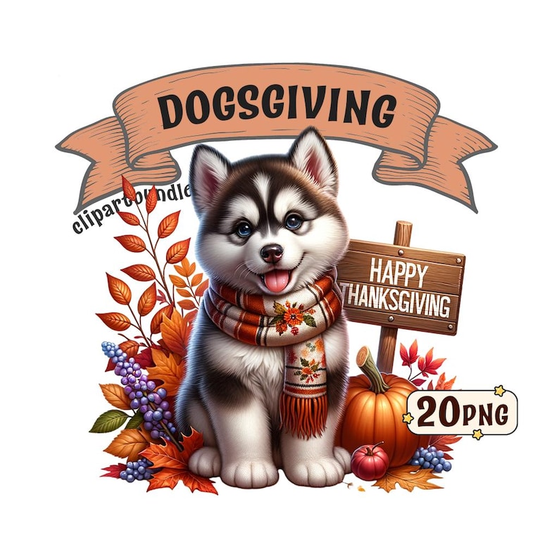 Dogsgiving Clipart Bundle: 20 Beautiful Thanksgiving-themed Dog PNG ...