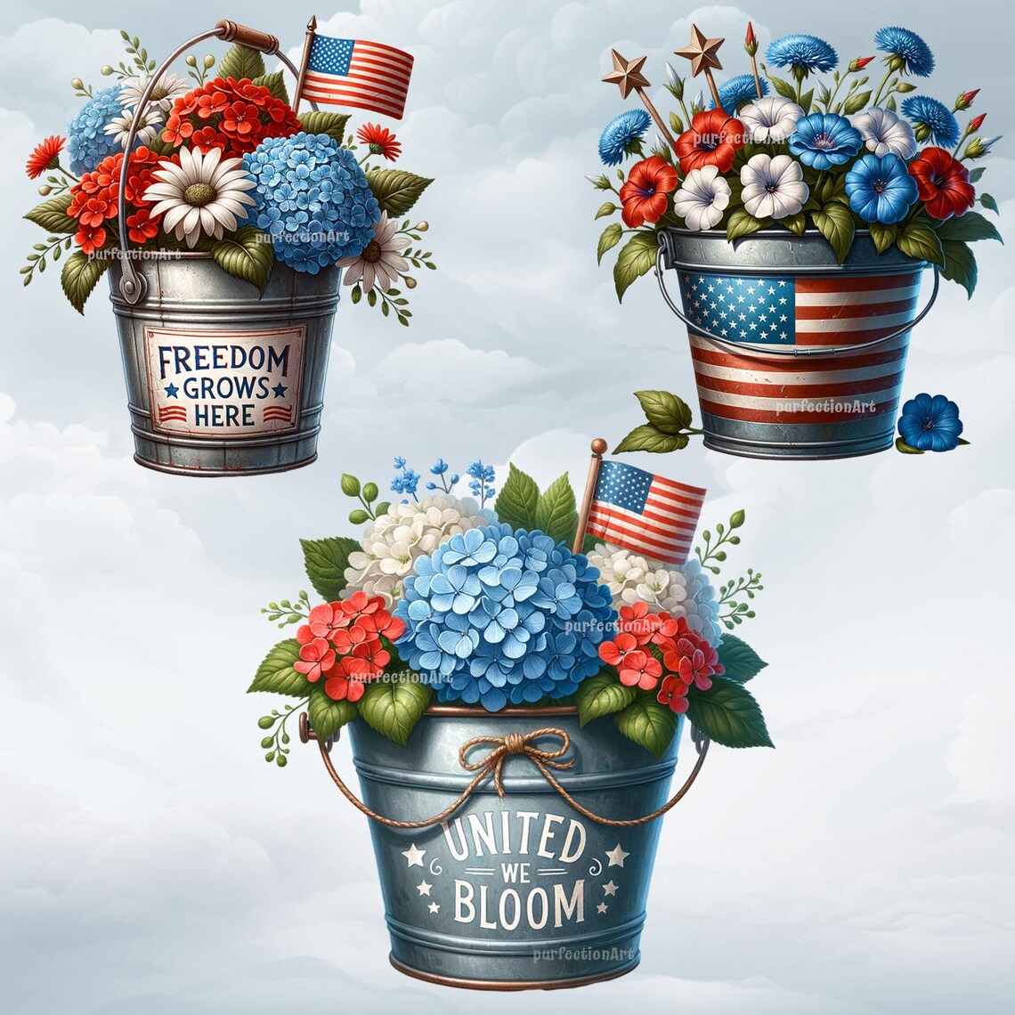 4th of July Blooms Clipart Bundle – 10 Independence Day Rustic Flower ...