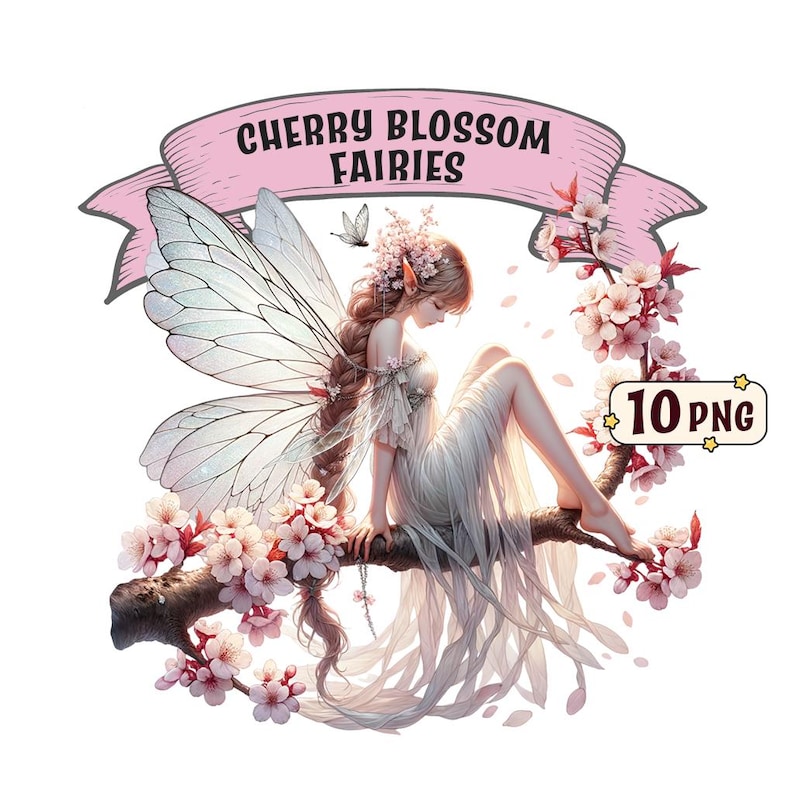 Cherry Blossom Fairies Clipart Bundle – 10 Beautiful Fairies, Spring ...