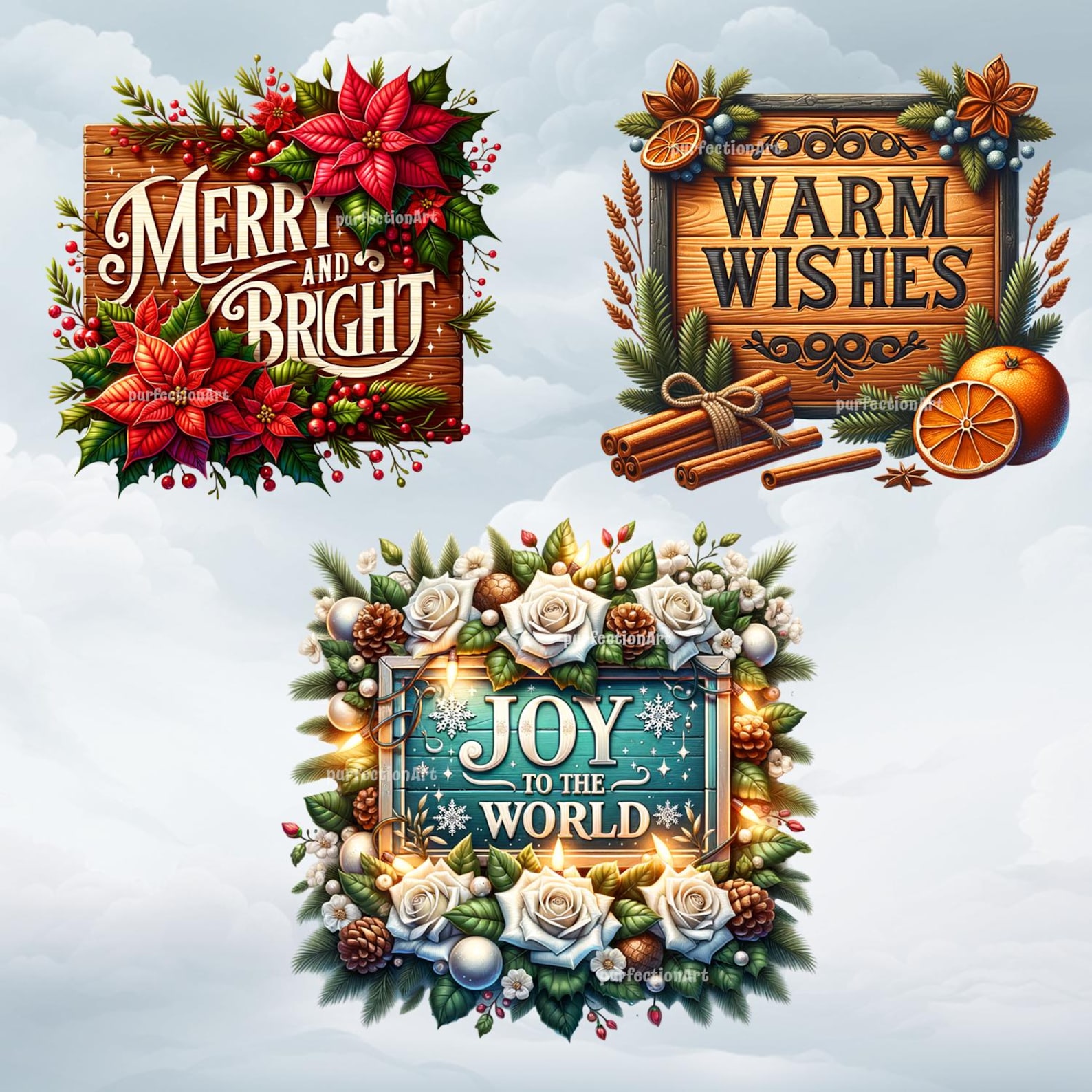 Christmas Signs Clipart Bundle, 14 Christmas Themed Festive Wooden ...