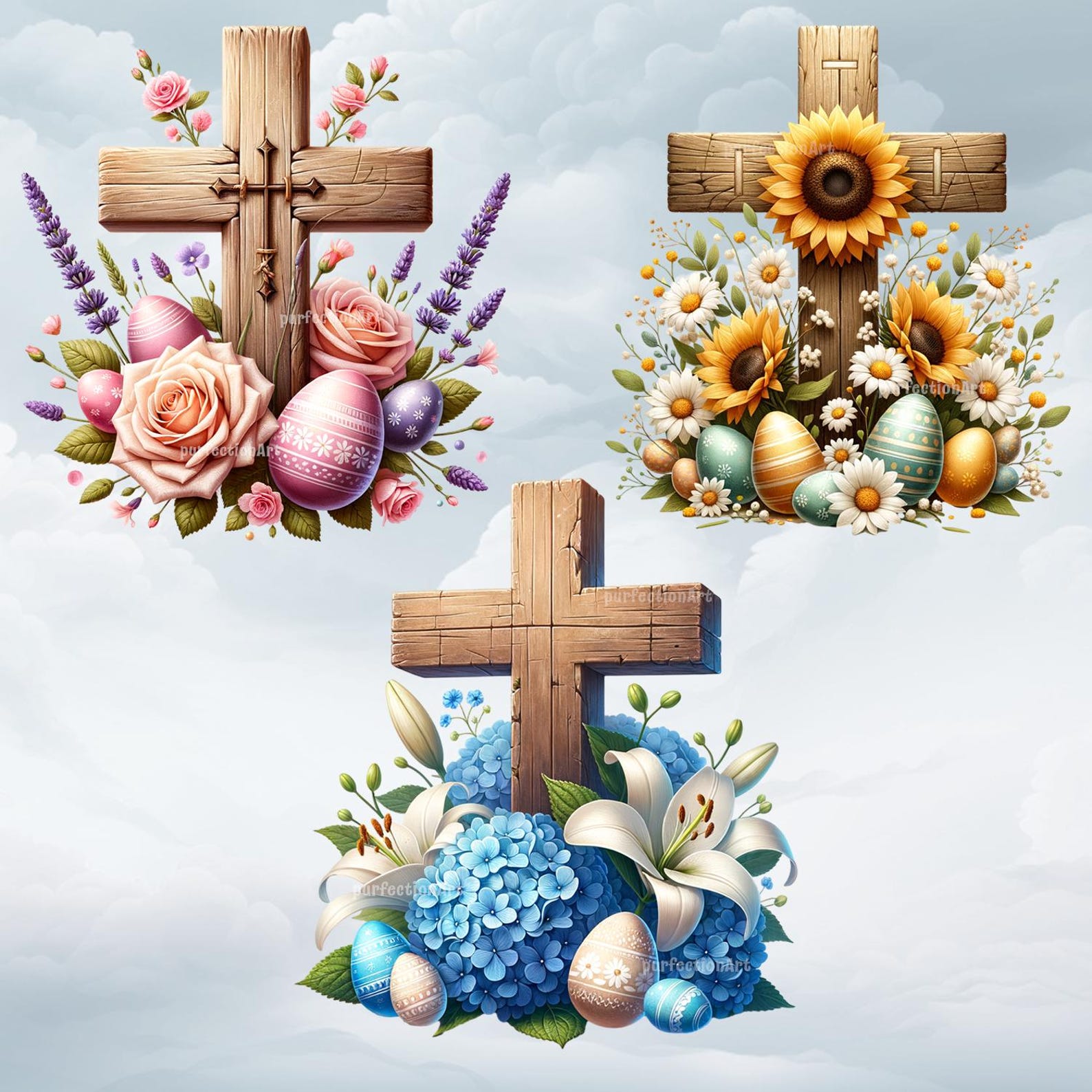 Rustic Easter Crosses Clipart Bundle, 10 Floral Crosses With Easter ...