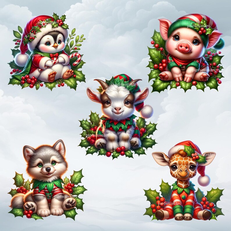 Animal Elves Clipart Bundle – 20 Adorable Christmas-themed Baby Animals ...