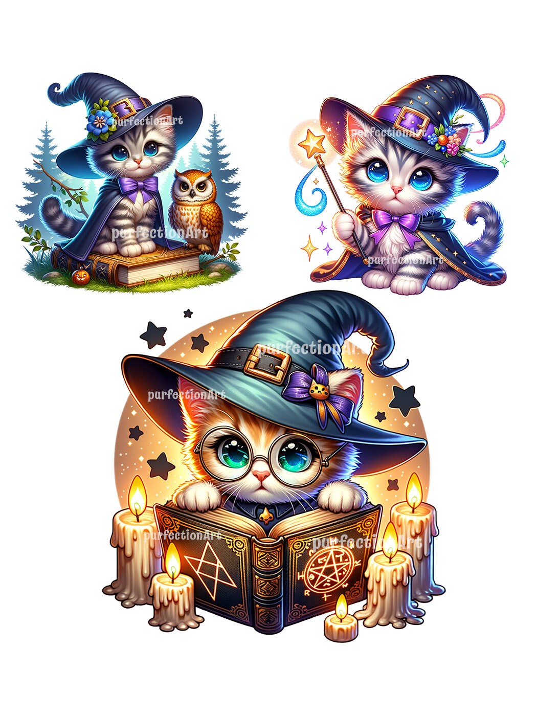 Magical Paws Clipart Bundle: 12 Cute Witch Themed Cat PNG Images With ...