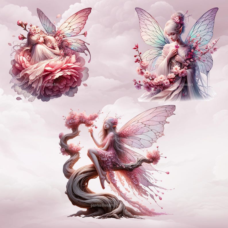 Cherry Blossom Fairies Clipart Bundle – 10 Beautiful Fairies, Spring ...