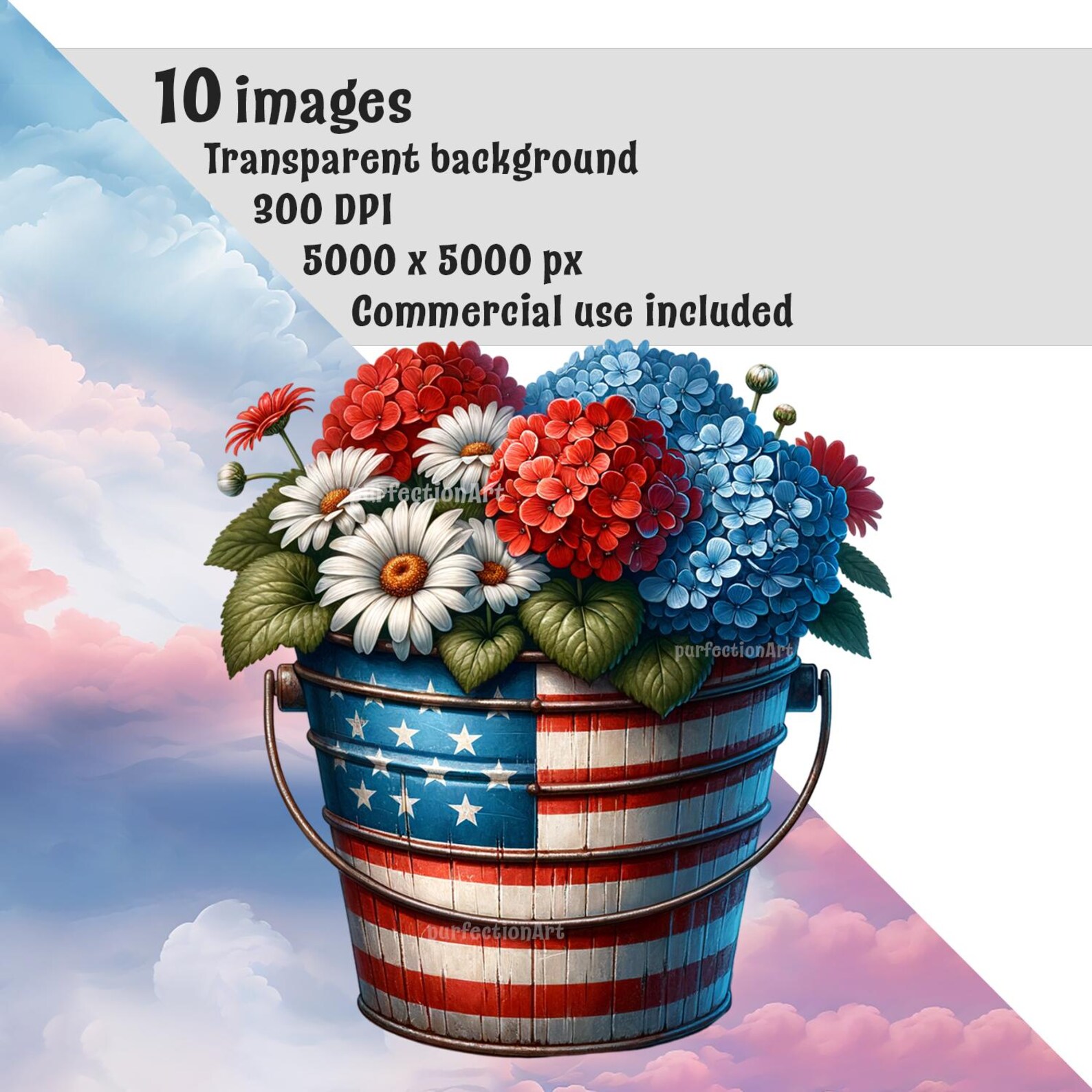 4th of July Blooms Clipart Bundle – 10 Independence Day Rustic Flower ...