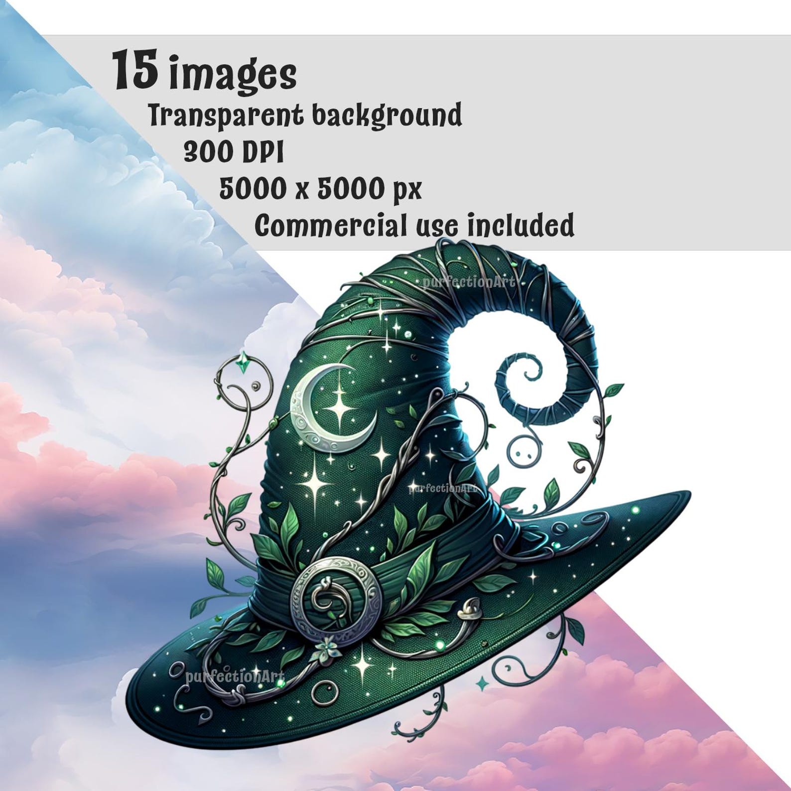 Celestial Witch Hats Clipart Bundle, 15 Celestial Themed Witch Hats ...