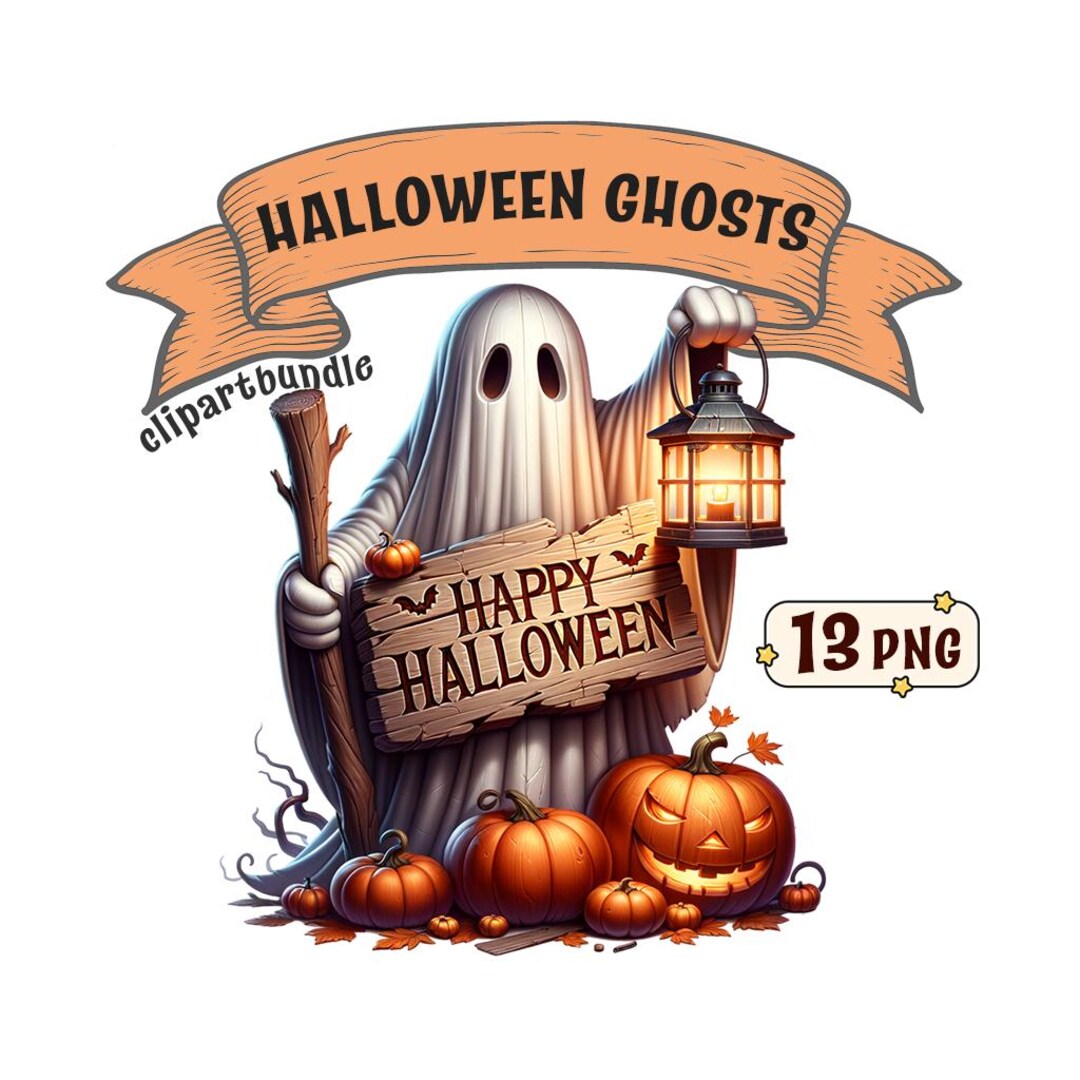 Halloween Ghosts Clipart Bundle, 13 Fun and Spooky Halloween Themed ...
