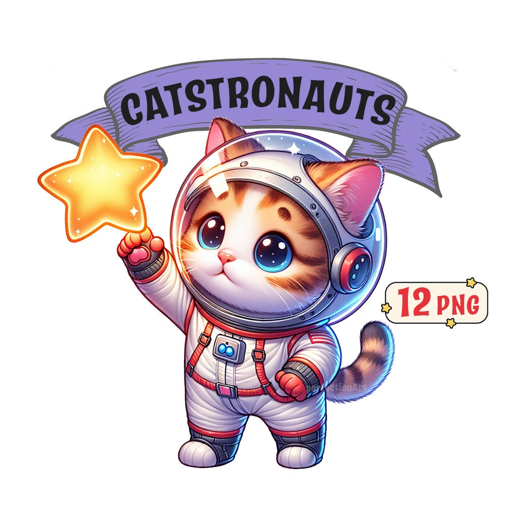 Catstronauts Clipart Bundle: 12 Adorable Kitty Astronauts PNG Whimsical ...