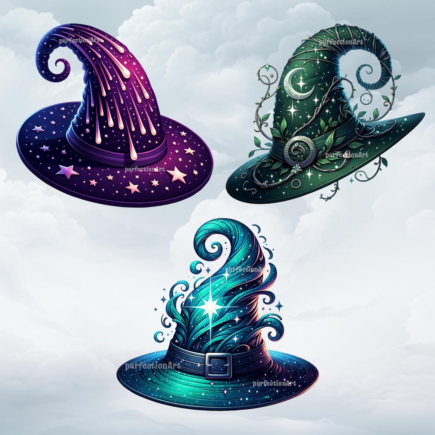Celestial Witch Hats Clipart Bundle, 15 Celestial Themed Witch Hats ...