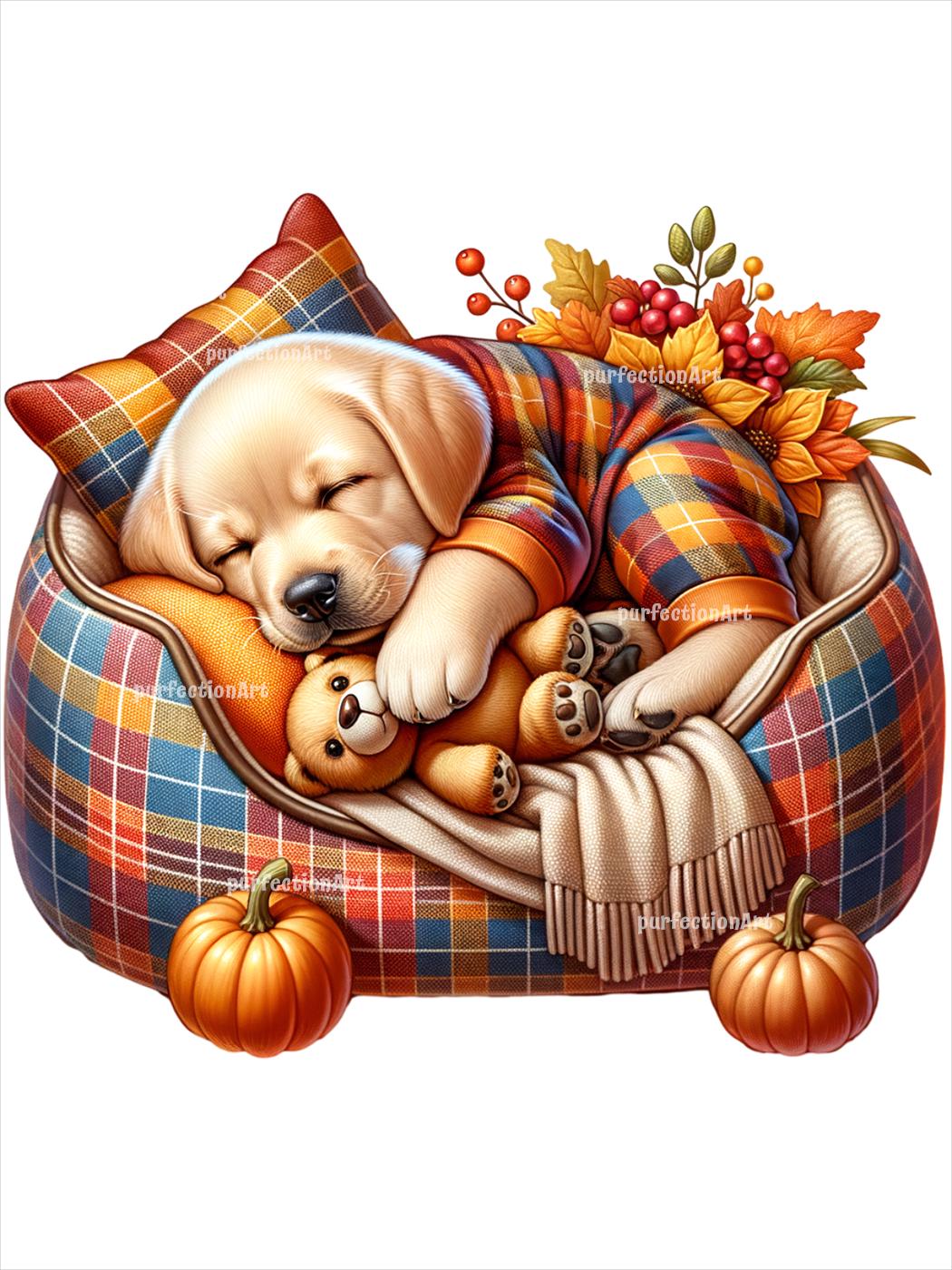 Sleepy Fall Puppies Clipart Bundle, 13 Adorable Sleeping Puppies, Fall ...